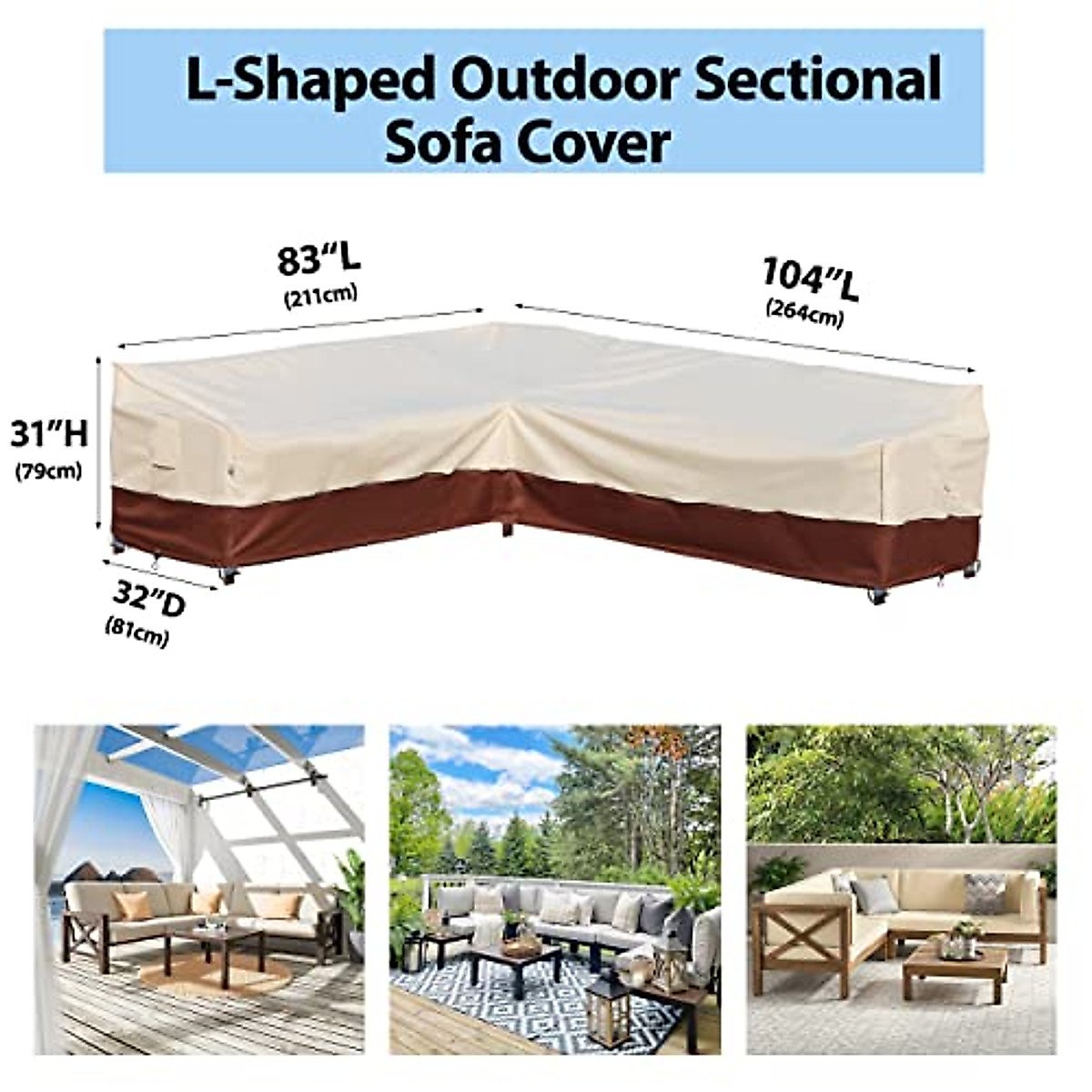 Westblue Patio Outdoor Sectional Cover-L-Shaped Outdoor Patio Furniture Covers Waterproof Rip-Stop Anti-UV 600D Heavy Duty Outdoor Couch Cover with 3 Air Vent Sofa Cover ,Left,83''L(104''L)32''D 31''H