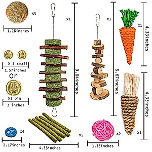 Grddaef 20 PCS Bunny Chew Toys for Teeth, Natural Rabbit Toys Apple Wood Grass Timothy Sticks Chew and Treat for Guinea Pigs Hamster Chinchillas