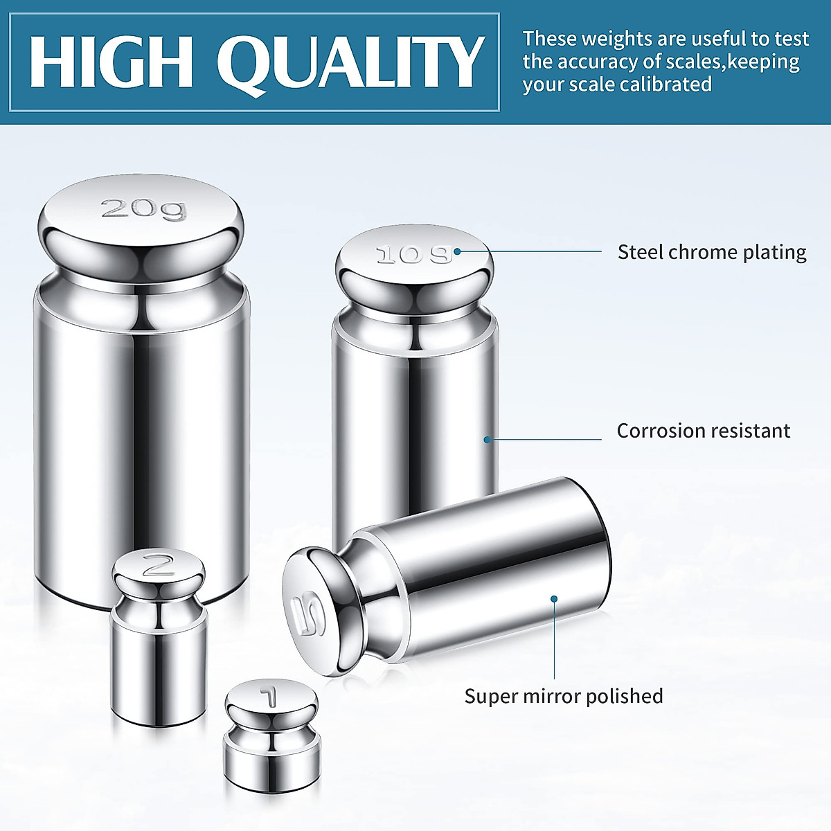 TOODOO 1g 2g 5g 10g 20g Gram Set for Digital Scale Balance and 1 Piece Calibration Weight Tweezer, Silver