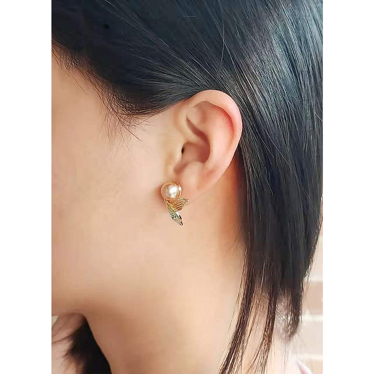 Huggie Mermaid Tail Shell Pearl Stud Earrings for Women 925 Sterling Silver Post Colorful Cubic Zirconia Hypoallergenic Small Fish Fin Stud Cartilage Faux Pink Pearls Ocean Sea Jewelry