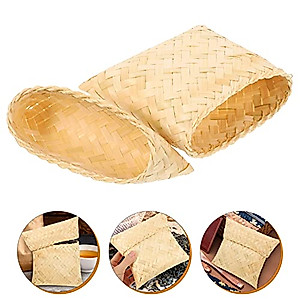 STOBAZA Bamboo Food Basket Woven Baskets Sticky Rice Basket Small Bamboo Woven Box Thailand Laos Handmade Serving Baskets Rice Container for Rice Candy Treats Woven Basket