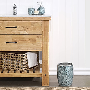 Bathroom Wastebasket - Glass Mosaic Decorative Trash Can Dia 7.5" H 10" (Navy Blue)