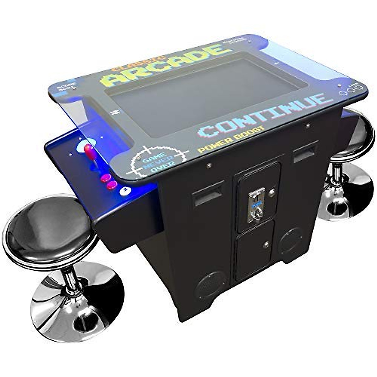 Creative Arcades Full Size Commercial Grade Cocktail Arcade Machine | 2 Player | 412 Games | 26" LCD Screen | Square Glass Top | LED | 2 Sanwa Joysticks | Trackball | 2 Stools | 3 Year Warranty