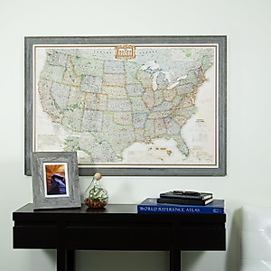 Craig Frames Wayfarer, Executive United States Push Pin Travel Map, Rustic Gray Frame and Pins, 24 by 36-Inch
