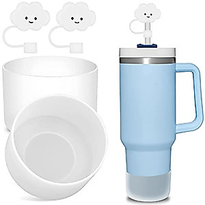 2 Pcs Silicone Boot with 2 Pcs Straw Cover Cap for Stanley Tumbler, Dust-Proof Straw Topper for 6-8mm Straws, Food Grade Silicone Boot Fits for Hydro Flask 12oz-24oz (Clear)