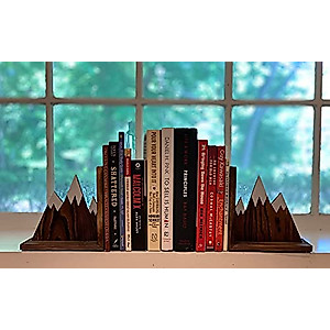 IT'S HAPPY TIME Mountain Wooden Bookends - Nonslip, Heavy Duty and Rustic Decor for Home and Office Shelves