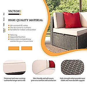 VICTONE Patio Furniture Sets 6 Pieces Outdoor Sectional Rattan Sofa Manual Weaving Wicker Patio Conversation Set with Glass Table and Cushion (Beige)