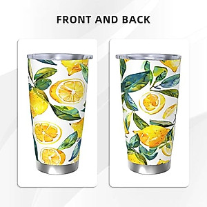 AYCZN Colorful Lemon 20 OZ Tumbler Stainless Steel Travel Coffee Mug, Summer Fruit Insulated Water Bottle with Lid and Straws Leakproof Thermal Cup