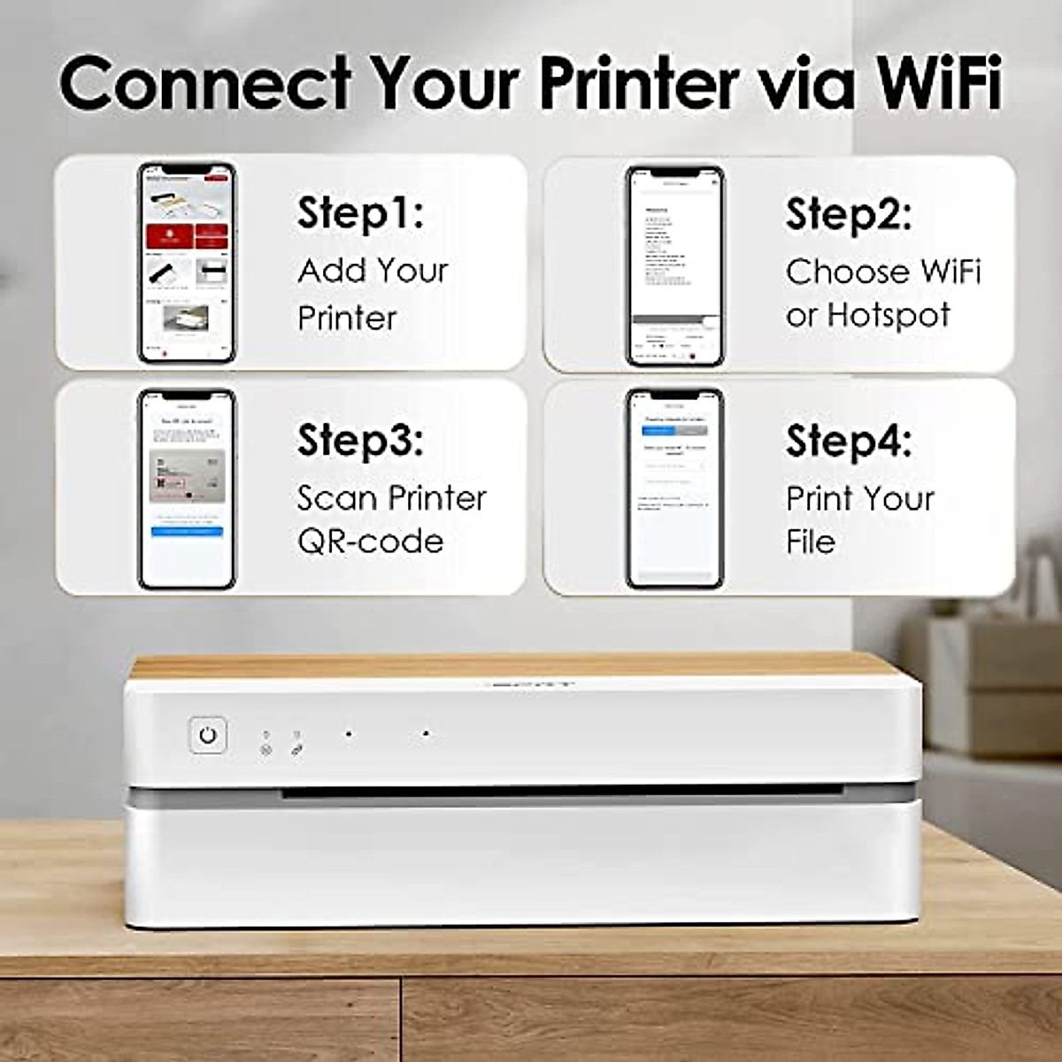 iDPRT Thermal Printer, Wireless Printer Inkless HD Printing in 3S, 100 Paper Loading, Auto Cutting, Compact Design, Support 8.26" X 11.69" A4 Thermal Paper, Small Printer for Home Use, Office