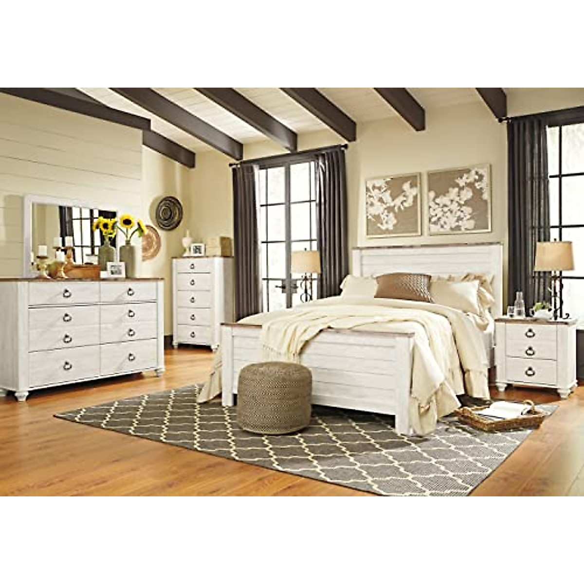 Signature Design by Ashley Willowton Coastal Cottage 6 Drawer Dresser with Faux Plank Top, Whitewash