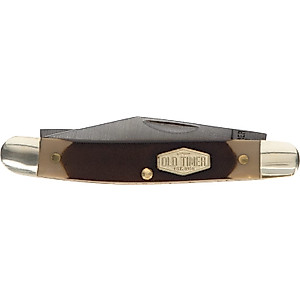 Old Timer 104OTCP Small Canoe 4.7in Stainless Steel Traditional Folding Pocket Knife with Clip Point and Drop Point Blades, Sawcut Handle, and Convenient Size for EDC, Camping, Hunting, One Size,Black