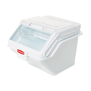 Rubbermaid Commercial Products ProSave Shelf Food Ingredient Bin with Scoop, 200-Cup, White, Kitchen Food Storage Sugar/Grains/Rice/Baking Supplies