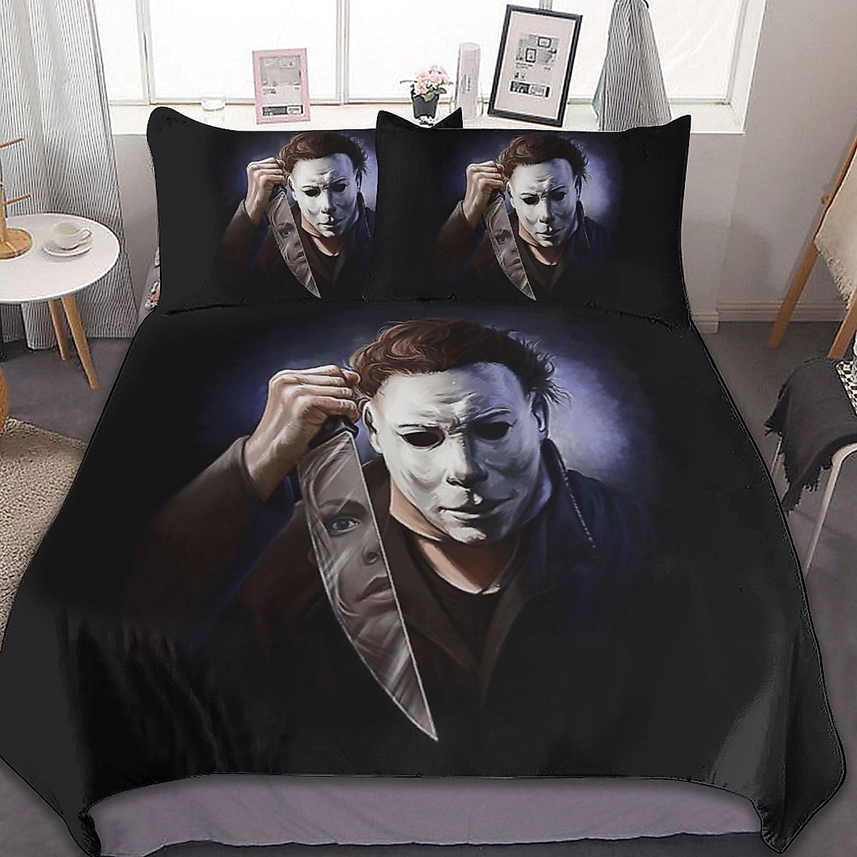 Pbunlkl Michael Killer Myers 3-Piece Bedding Set Duvet Cover Pillow Shams Set Soft Lightweight Comforter Cover Set 90"x90"