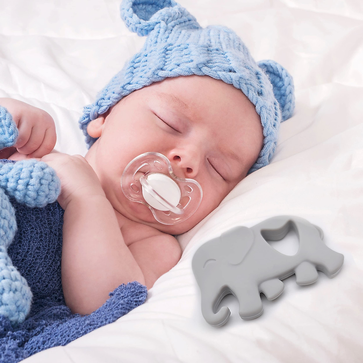 Baby Teething Toys Baby Teethers for Babies 0-6 Months 6-12 Months Infants (Glacier Gray, Elephant)