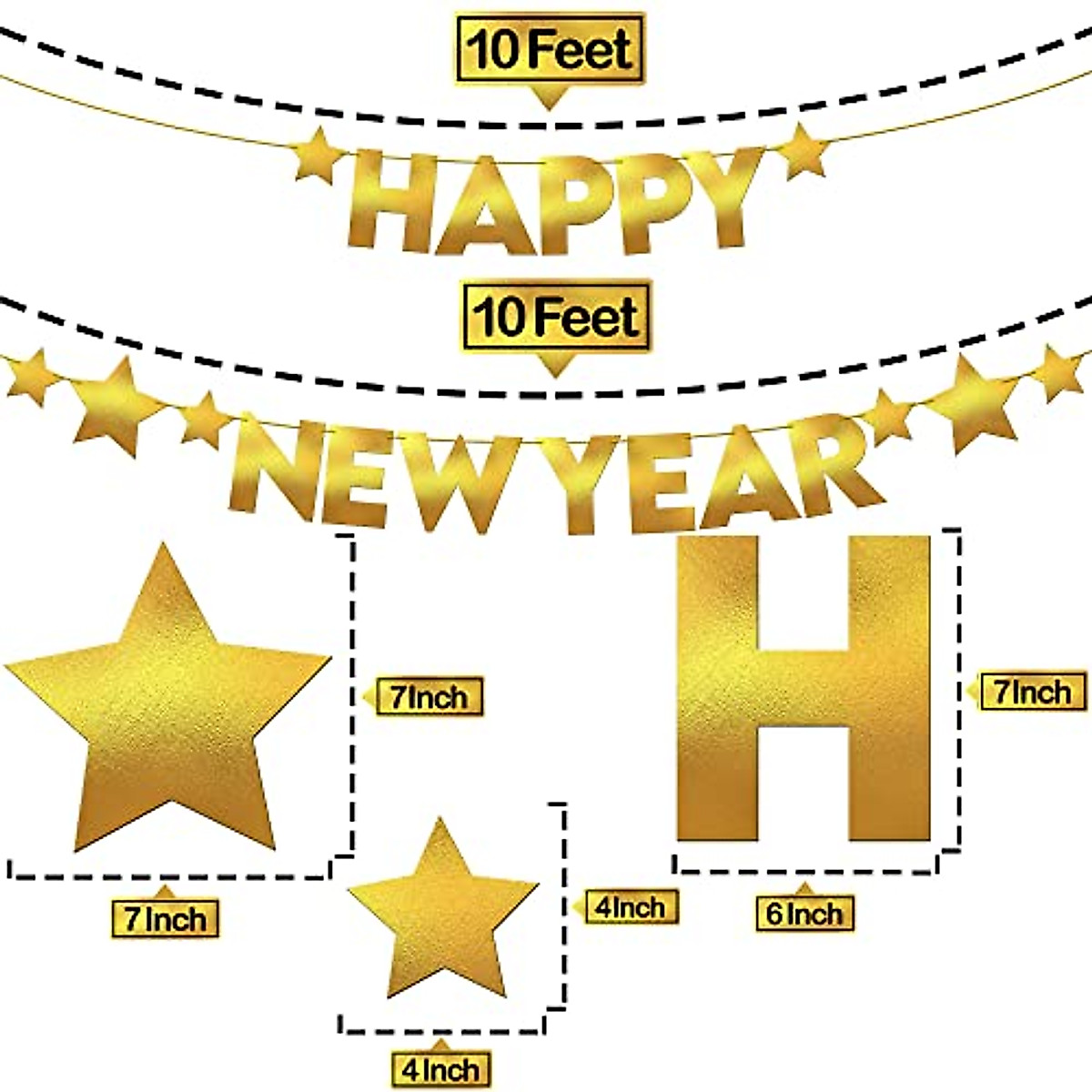 XtraLarge Gold Fringe Curtain Backdrop - 6.4x8 Feet, 2 Pieces | Happy New Year Banner - No DIY, 10 Feet | Backdrop for Happy New Year Decorations 2023 | New Years Eve Backdrop for NYE Decorations 2023