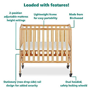 Dream On Me 3-in-1 Folding Portable Crib, Natural, Large