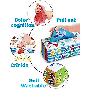 Lolakee Baby Tissue Box Magic Tissue Box Baby Toy Montesori Square Sensory Toys Pull Tissues Activities Gift with Soft Dance Scarves Juggling Scarfs for Toddler, Infants and Kids