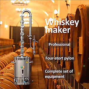 YUEWO 110V Electric 304 Stainless Steel Alcohol Distiller Flute Reflux Column Still with Sight Glasses Wine Making Kit for DIY Whisky Wine Brandy Gin (Produce 92% ABV)