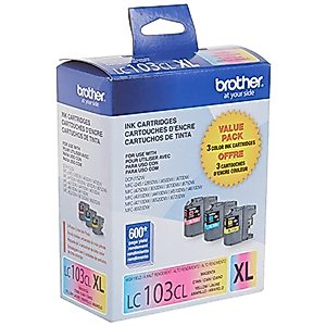 Brother Genuine High Yield Color Ink Cartridge, 3 Pack of LC103 , Replacement Color Ink Three Pack, Includes 1 Cartridge Each of Cyan, Magenta & Yellow, Page Yield Upto 600 Pages/Cartridge, LC103