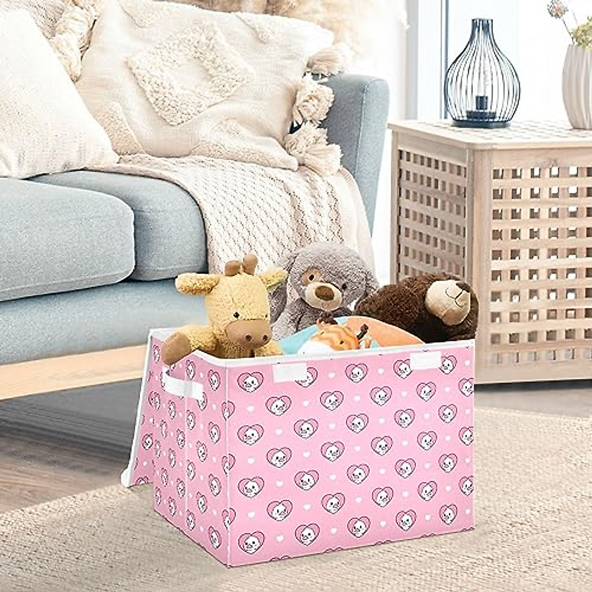 JUNZAN Rubber Duck Heart Valentine Pink Storage Bins with Lids Collapsible Clothes Toys Storage Box with Handle Closet Organizer Home Decor Office Basket