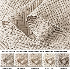 Beige Quilts Queen Size Bedding Sets with Pillow Shams, Tan Cream Lightweight Soft Bedspread Coverlet, Quilted Blanket Thin Comforter Bed Cover, All Season Summer Spring, 3 Pieces, 90x90 inches