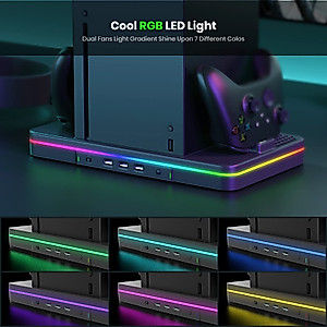 Charging Stand with Cooling Fan, CODOGOY Vertical Stand Compatible with Xbox Series X/S Console&Controller, Dual Controller Charger Station Dock with 3 USB Ports,2*1100 mAh Rechargeable Battery Packs