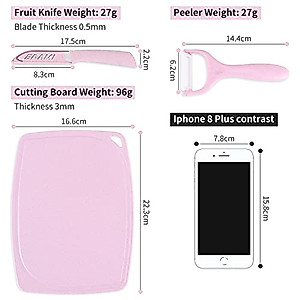 ANDMOON Small Paring Knife Set, Chef Knife Set with Vegetable Peelers and Cutting Board, Stainless Steel Peeling Knife with Protective Sheath for Family, College Dorm, Travels and Outdoor - Pink…