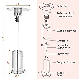 ARLIME Patio Heater Outdoor, 48000 BTU Gas Patio Heater with Trip-over Protection & CSA Certified, Stainless Steel Outdoor Propane Heater with Wheels for Yard, Garden, Party Commercial Restaurant