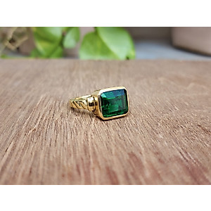 Gold Emerald Statement Ring, 925 Solid Sterling Silver Ring, Square Emerald Signet Ring, Women Ring, Men Ring, Gift Ring, Green Gemstone Ring (Sterling Silver, 8)
