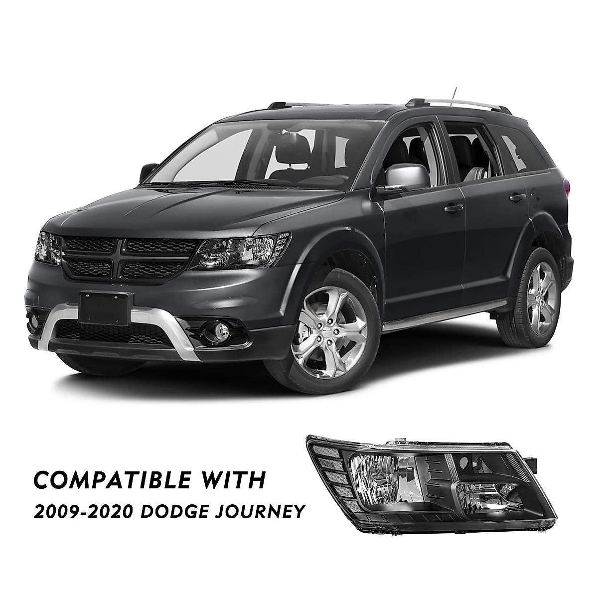 TUSDAR Headlight Assembly Set for 09-20 Dodge Journey Driver and Passenger Side Black Housing Clearr Reflector Bulbs Included