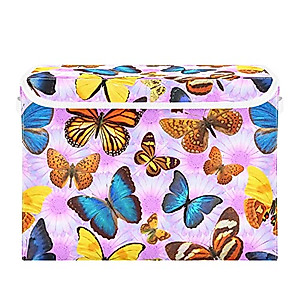 innewgogo Butterflies Violet Flowers Storage Bins with Lids for Organizing Baskets Cube with Cover with Handles Oxford Cloth Storage Cube Box for Clothes