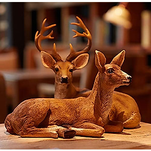 JHVYF Adorable Deer Statue Decor for Garden Yard Buck & Doe Lying Outdoor Sculptures for Home Decor 312-313