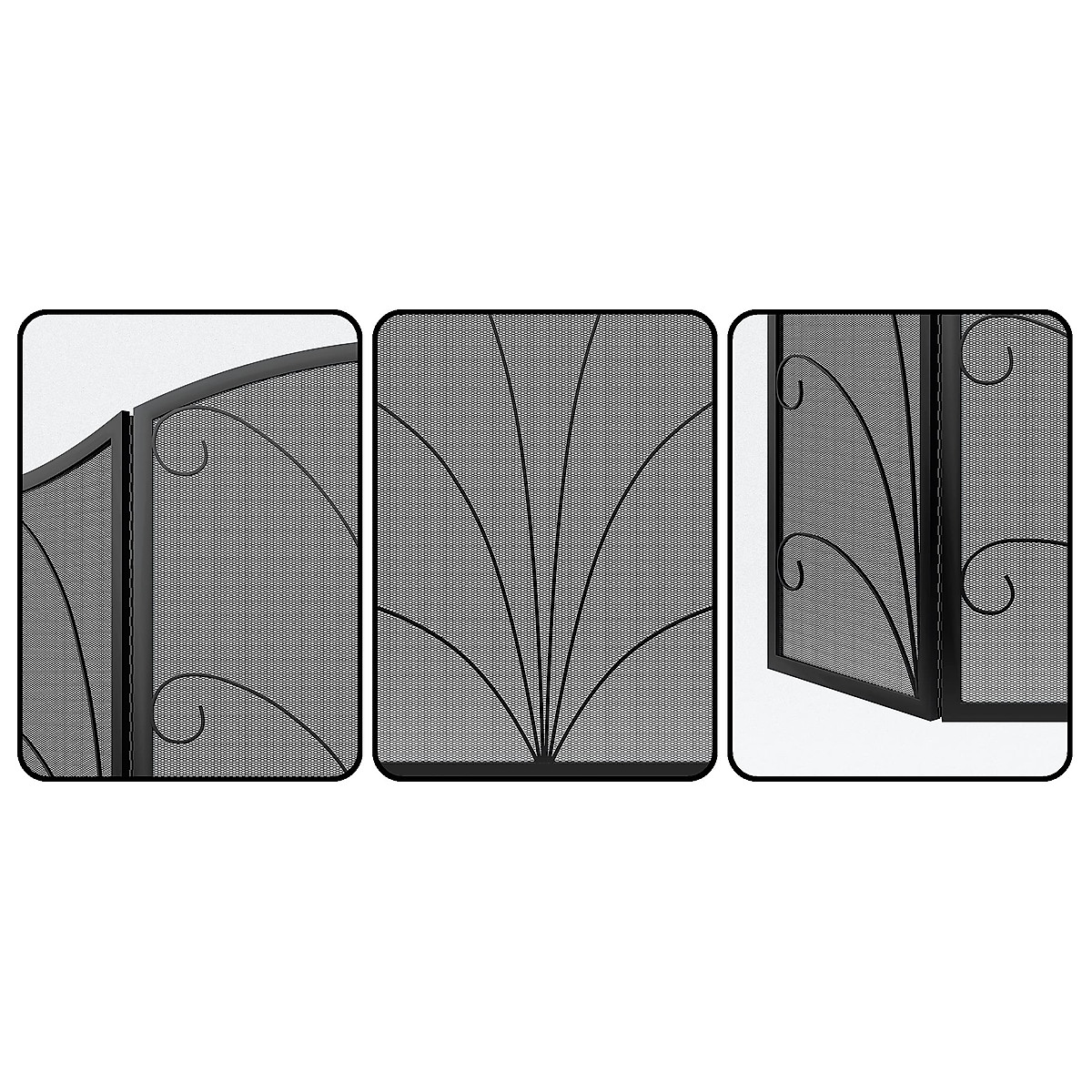 Kingson 3-Panel Arched Fireplace Screen Decorative, Handcrafted Scroll Wrought Iron Fireplace Spark Guard Cover - Black