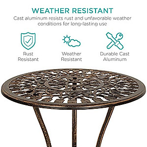 Best Choice Products 3-Piece Outdoor Rust-Resistant Cast Aluminum Patio Bistro Set w/Tulip Design, Antique Finish - Copper