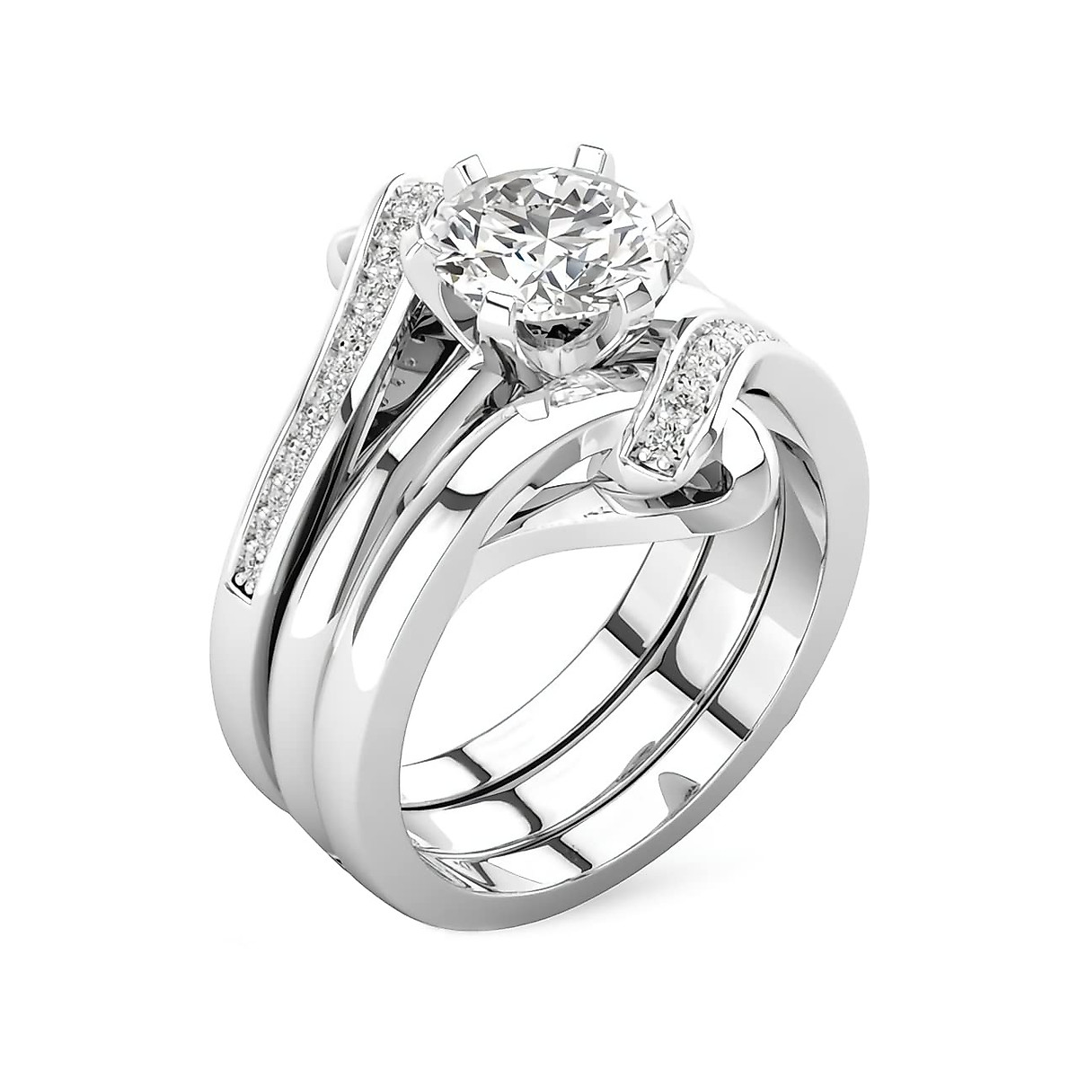 Engagement Ring for Women Bridal Sets 1 ct Round Moissanite engagement ring set wedding ring set size4