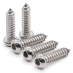 Glvaner (30 pcs) M6 x 16mm Button Head Socket Cap Self Tapping Screws 304 Stainless Steel 18-8 Wood Screws Sheet Metal Screws Full Thread Coverage