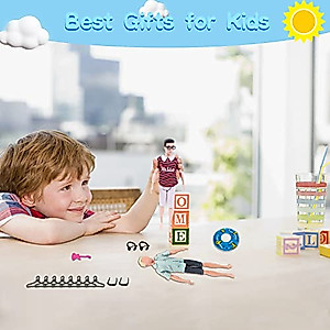 33 PCS Doll Clothes and Accessories for Ken Doll Including 5 Tops 5 Pants Casual Wear in Random 4 Pair of Shoes Hangers Glasses Earphone Guitar Surfboard Swimming Ring for 12 Inch Boy Doll