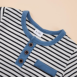 Weixinbuy Toddler Boy Summer Clothes Baby Striped T-Shirt Tops+Solid Shorts 2PCS Outfits Set