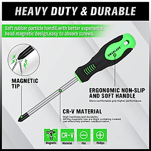 SWANLAKE 11PCS Screwdriver Set, Magnetic 5 Phillips and 5 Flat Head Tips for Fastening and Loosening Seized (11PCS)
