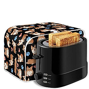 Jiueut Cute Animal Toaster Cover 4 Slice,Corgi Pattern Toaster Covers Bread Maker Cover,Kitchen Small Appliance Covers,Microwave Toaster Oven Cover