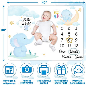 Elephant Baby Milestone Blanket Monthly Year Growth Baby Elephant Photo Blanket Nursery Decor Super Soft Flannel Baby Swaddling Blanket for New Mom Baby Shower Newborn