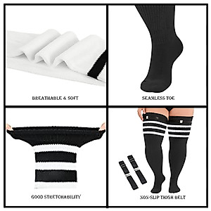 Century Star Plus Size Thigh High Socks for Thick Thighs Extra Long Striped Thick Over Knee Stockings Leg Warmers Tube Socks Orange One Size