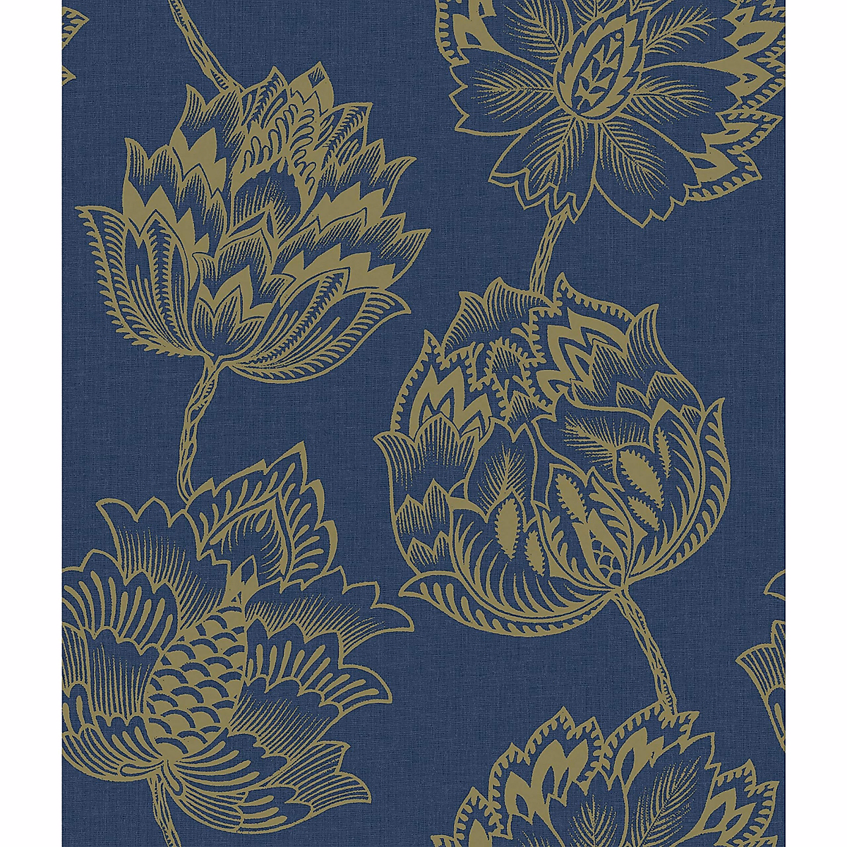 RoomMates RMK11909WP Navy and Gold Batik Jacobean Peel and Stick Wallpaper