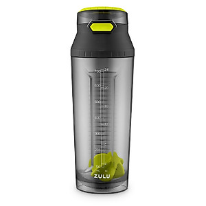 Zulu Boost Tritan Plastic Shaker Bottle with Locking Flip Lid, 28 oz, Grey/Green