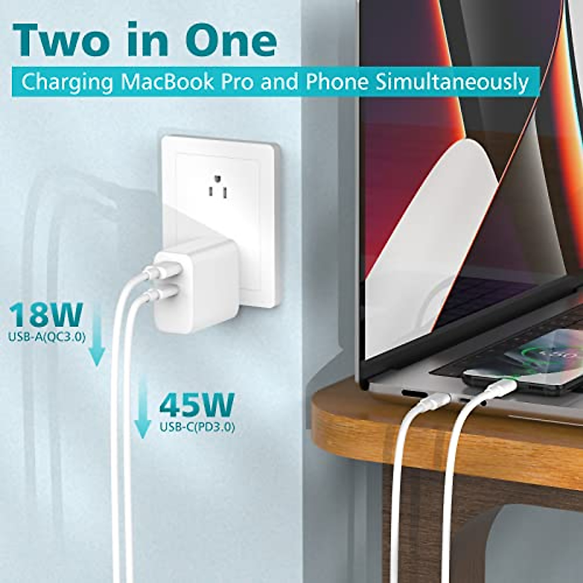 USB C Charger PPS, GaN 65W 2 Ports USB C Wall Charger Adapter for MacBook Pro, Air, iPad Pro, Air, Mini, iPhone 13, 12, Samsung Galaxy S22 S21 Ultra, Note 10 Plus, Google Pixel 6, 6 Pro