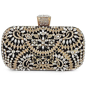Yokawe Womens Crystal Evening Clutch Bag Bridal Wedding Purse Rhinestone Party Prom Handbag (Black)