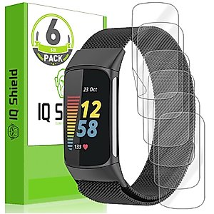IQShield Screen Protector Compatible with Fitbit Charge 6 / Charge 5 (6-Pack) Anti-Bubble Clear TPU Film