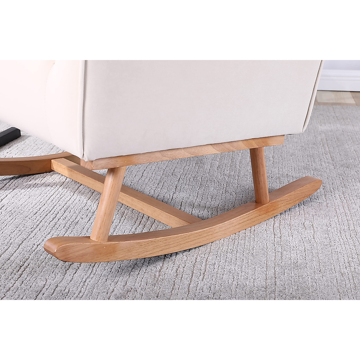 OUYESSIR Rocking Chair Nursery, Upholstered High-Back Glider Chair, Comfortable Rocker Fabric Padded Seat, Modern Leisure Single Accent Arm Chair for Living Room, Hotel, Bedroom (Beige)