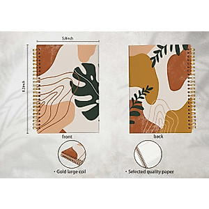NEGIGA Boho Abstract Random Shapes Botanical Leaf Lined Spiral Journal Notebook 8.3×5.5 Inches Hardcover College Ruled Notebook Journal for Work Note Taking Journaling,Boho Gifts for Women Girls