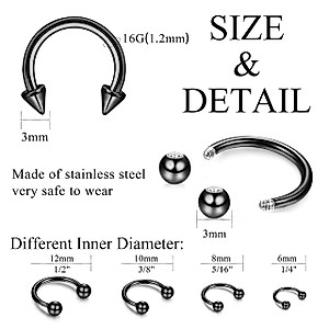 Drperfect Septum Jewelry 16G 14G 6MM 8MM 10MM 12MM Stainless Steel Silver Rose Gold Black Horseshoe Septum Nose Ring for Women Men Septum Piercing Jewelry